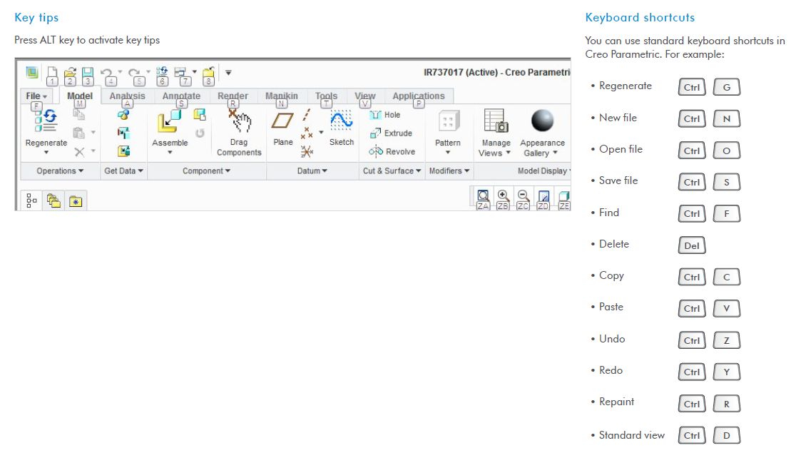 Creo 30 Keyboard Accelerators Hotkeys Ptc Community 